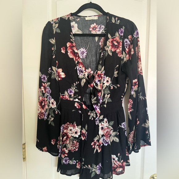 ILLA ILLA | Pants & Jumpsuits | Illa Illa Black Floral Romper With Long ...